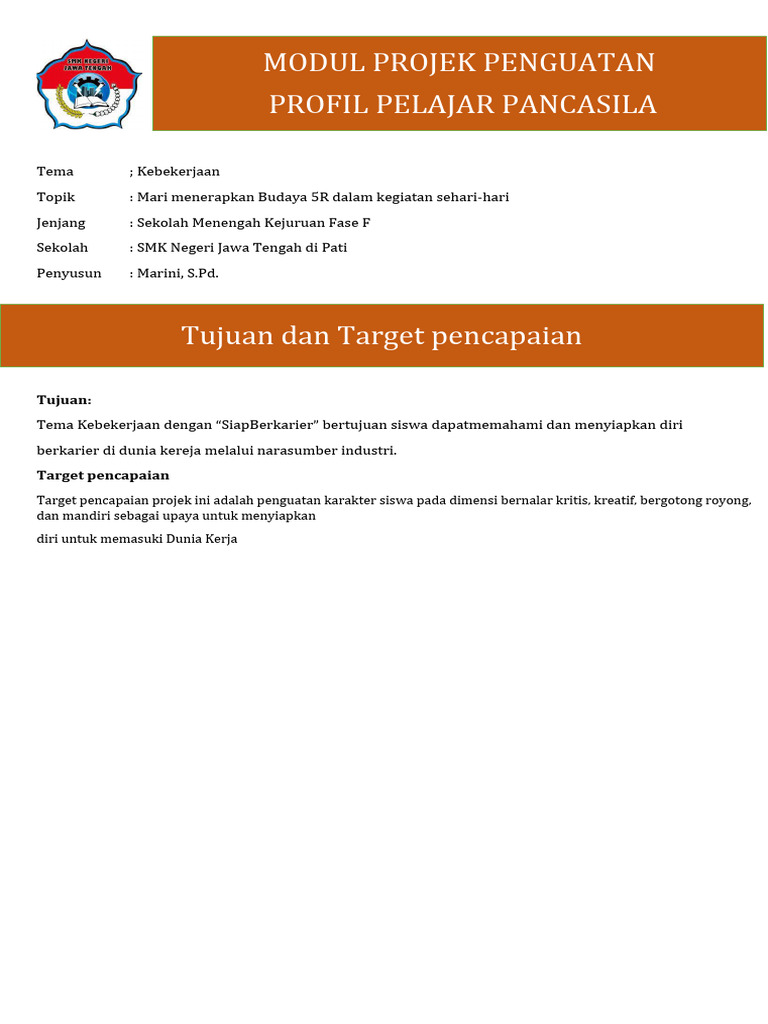 Modul - P5 - Kelas Xi - Fase F - Kebekerjaan | PDF | Karier ...