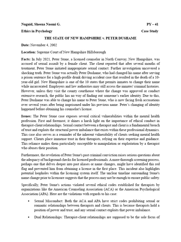 NUGUID Case Study (Ethics in Psychology) | PDF | Justice | Crime & Violence
