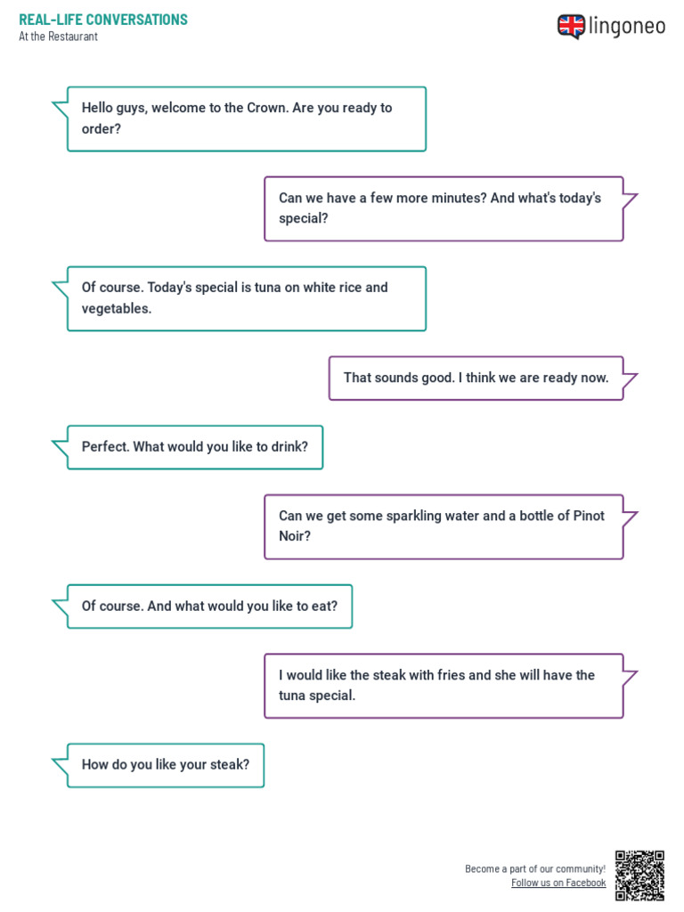 At The Restaurant Part 2 - Dialogue | PDF