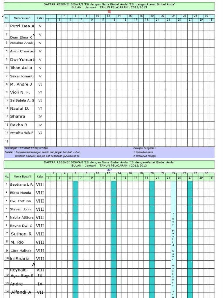 PDF Contoh Absensi Bimbel Untuk Siswa | PDF