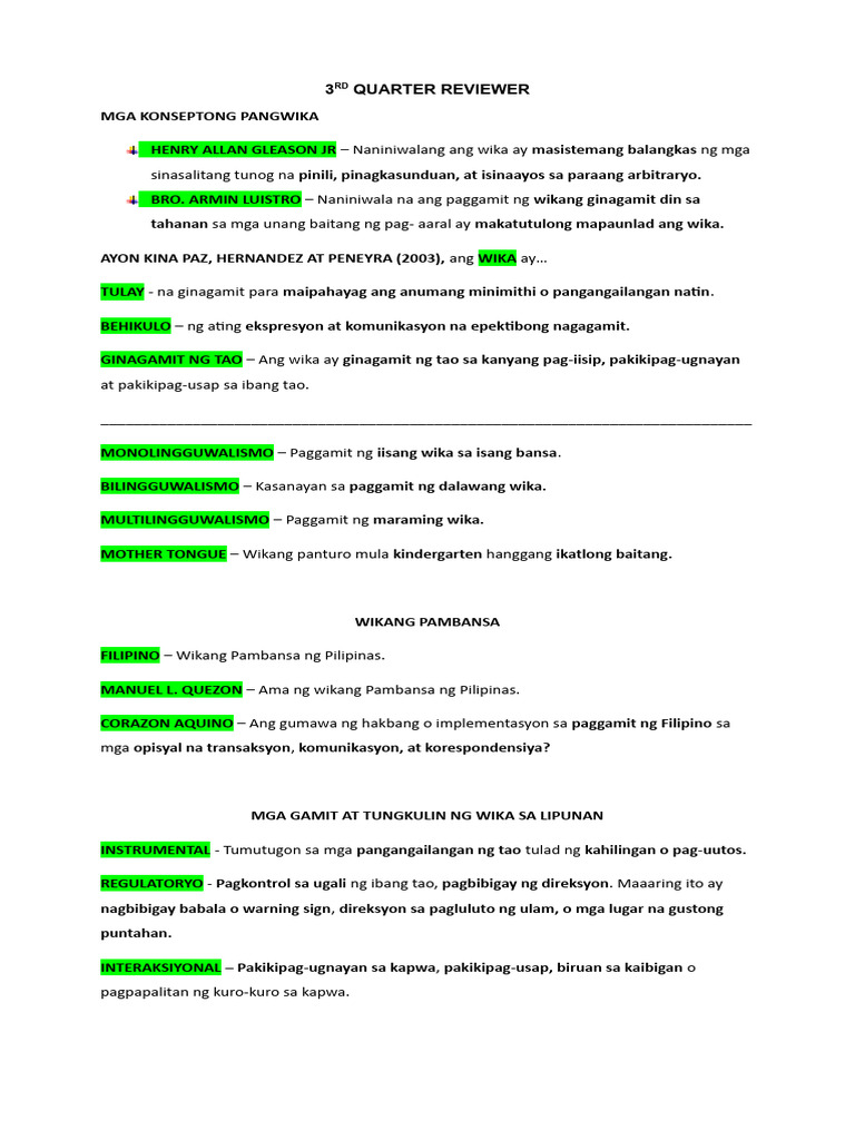 3rd Quarter Reviewer | PDF