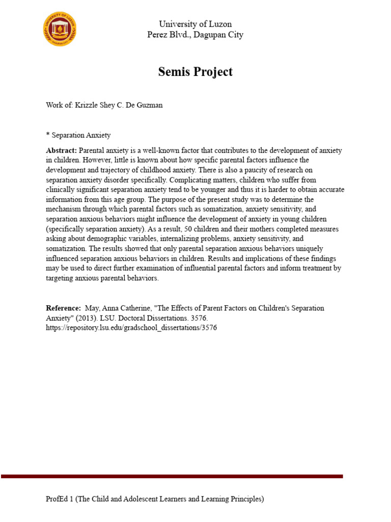 Semis Project | PDF | Anxiety | Learning