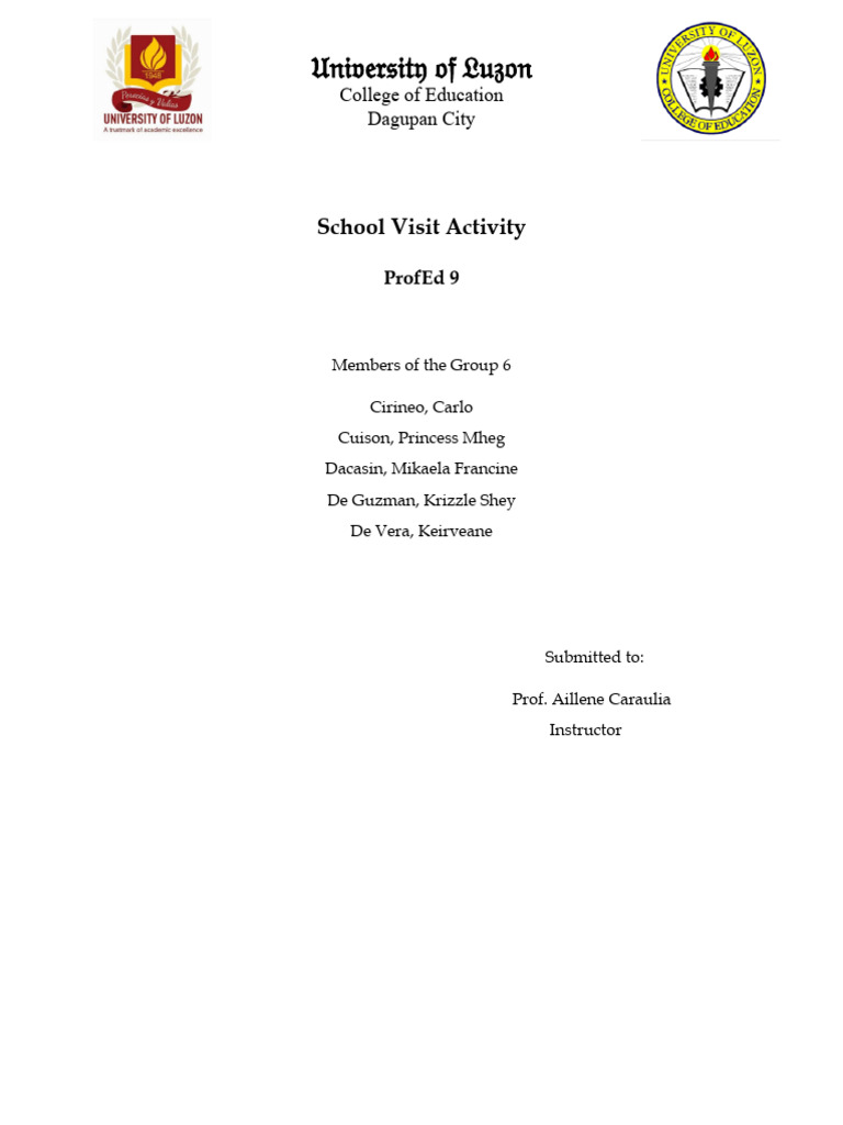 ProfEd 9 School Visit | PDF | Teachers | Cognition