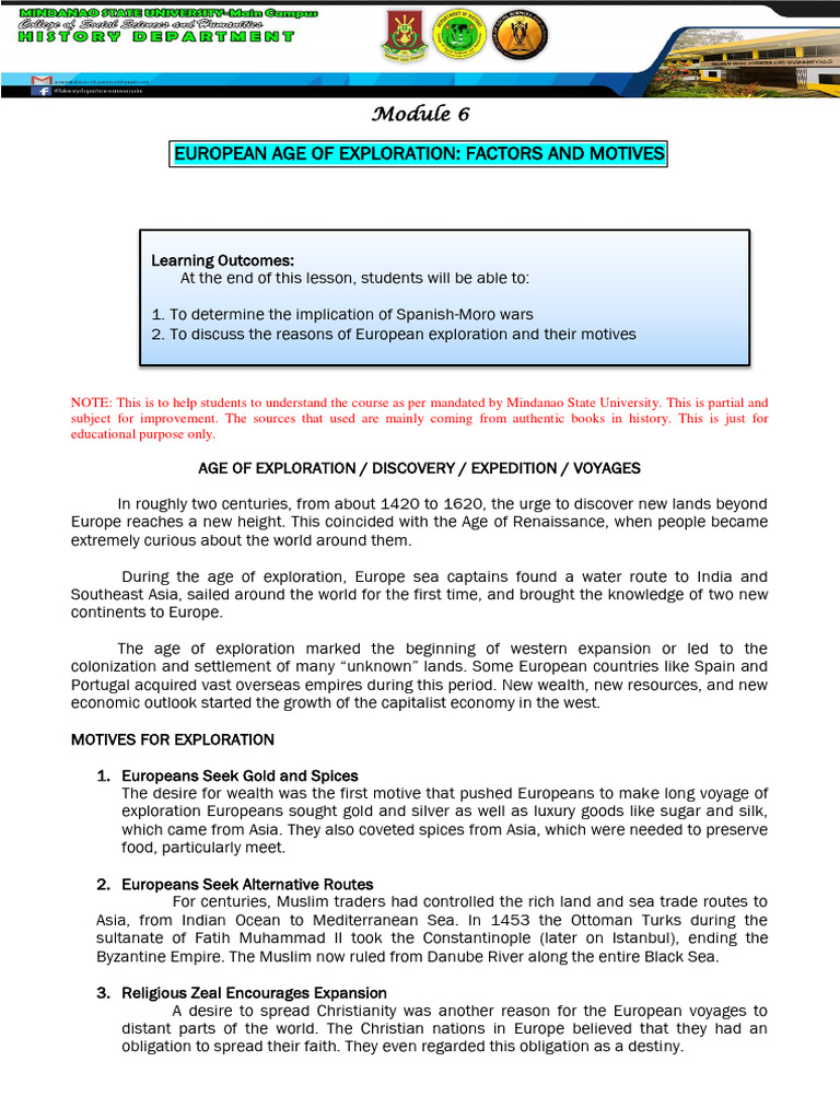 European Exploration Motives Explained | PDF | Age Of Discovery | Mindanao