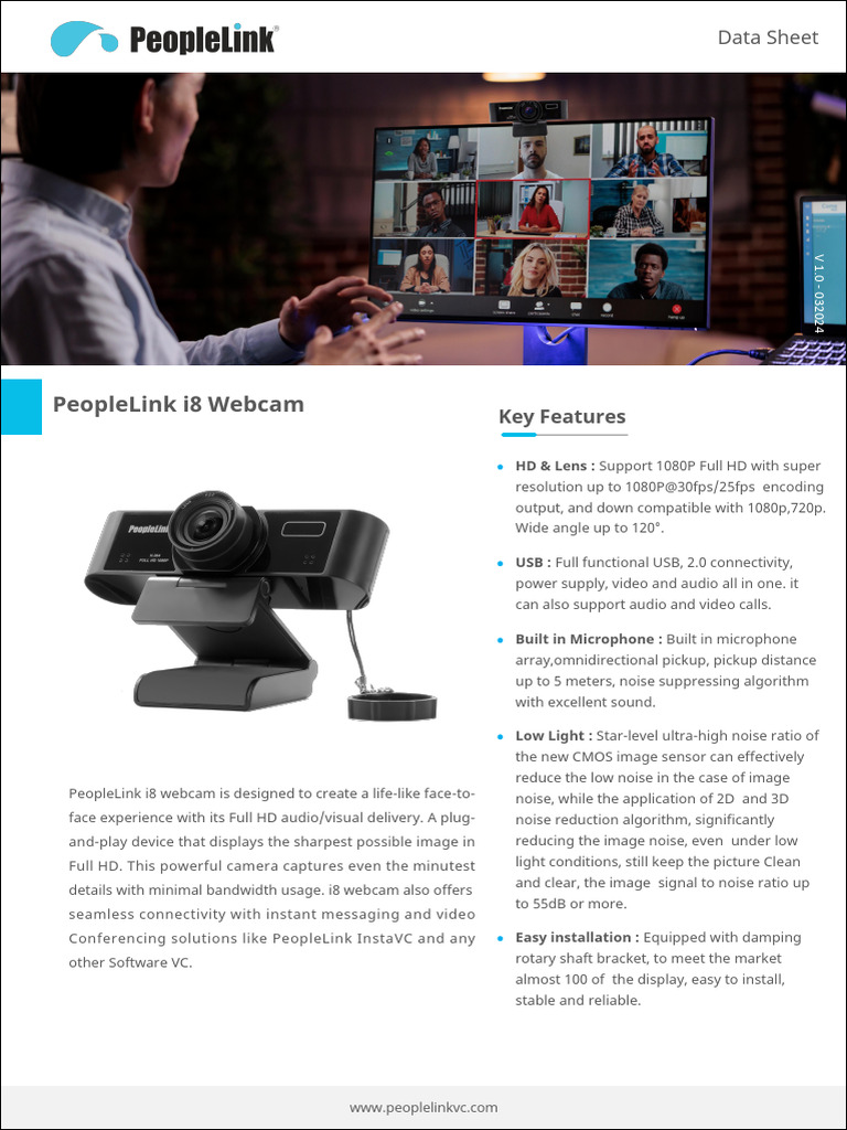 PeopleLink I8 Webcam For High-Level Video Conferencing | PDF | Usb | Camera
