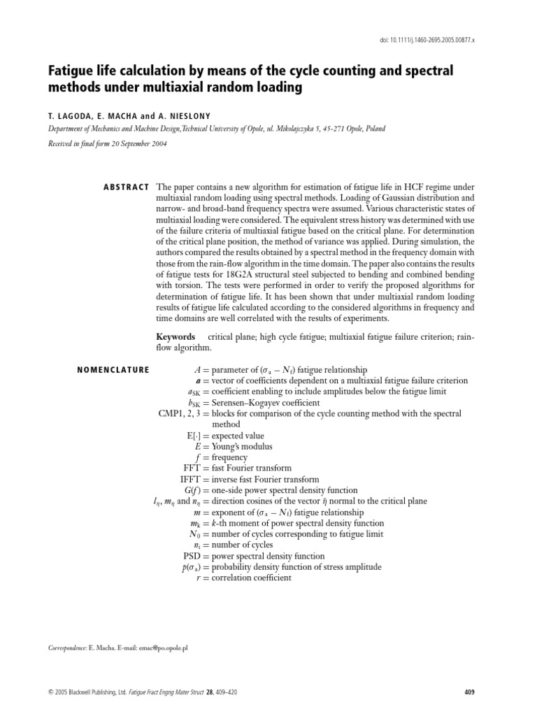 Fatigue Fract Eng Mat Struct - 2005 - ŁAGODA - Fatigue Life Calculation ... Fatigue Fract Eng Mat Struct - 2005 - ŁAGODA - Fatigue Life Calculation ...