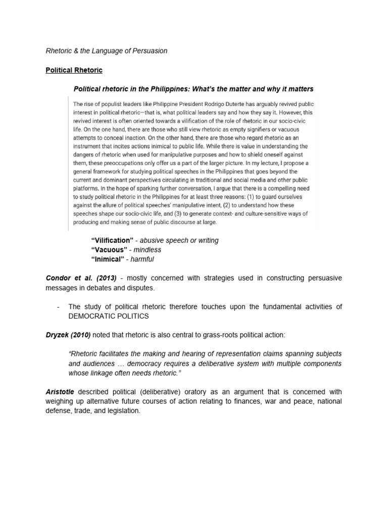 Rhetoric & the Language of Persuasion Pt. 2 | PDF | Rhetoric | Public ...