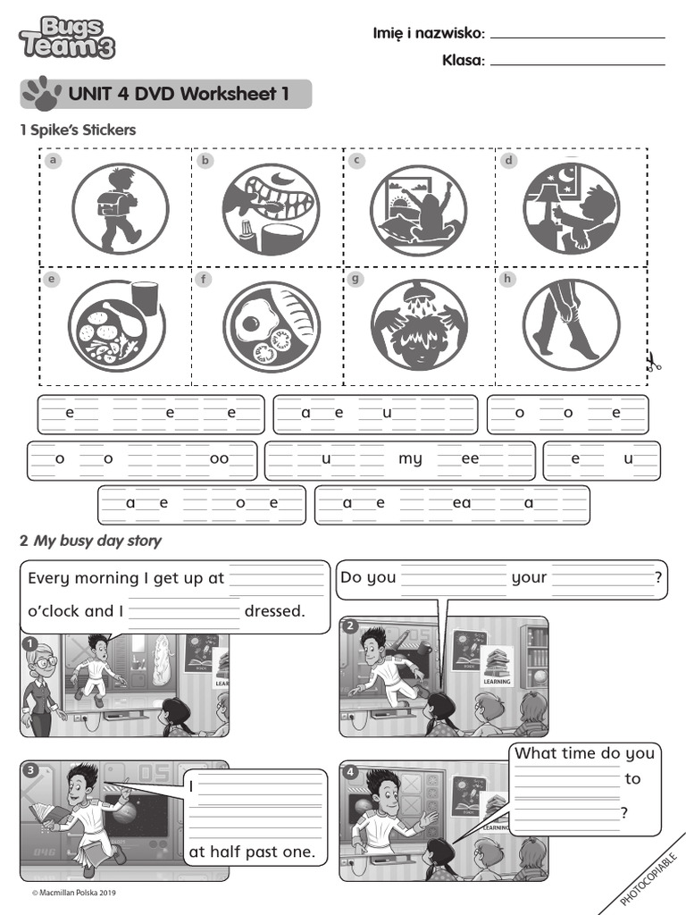 Bugs Team 3 Unit 4 DVD Worksheets | PDF