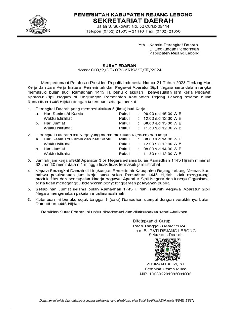 Edaran Jam Kerja Ramadhan 2024 | PDF