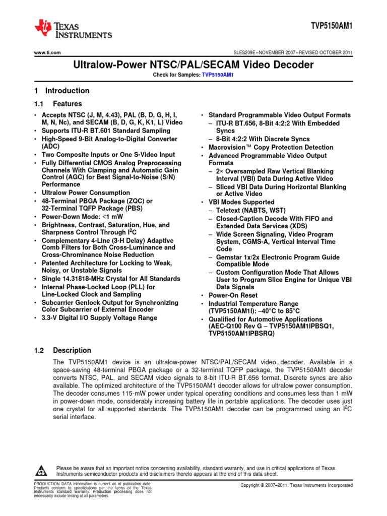 TVP 5150 Am 1 | PDF | Video | Signal Processing