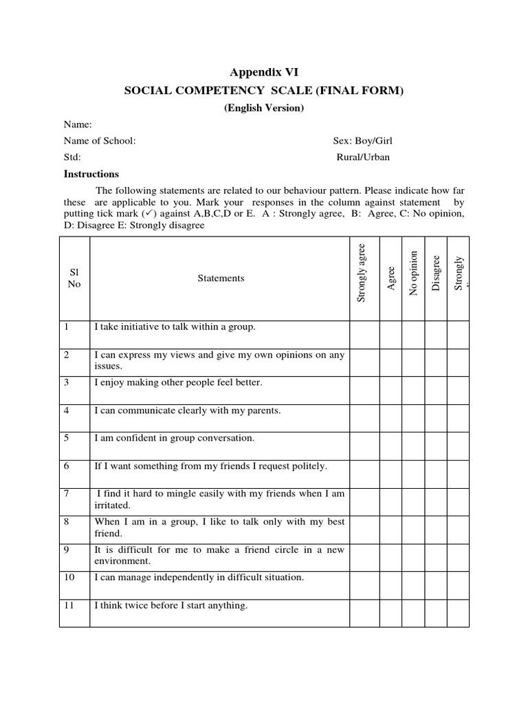 Social Competence Scale... | PDF | Behavioural Sciences | Psychology