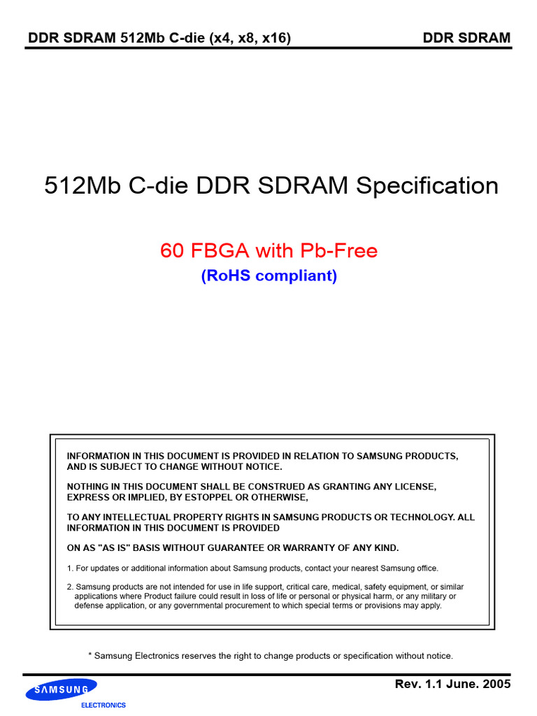 DDR SDRAM 512Mb Specification | PDF | Electrical Engineering | Computer Science