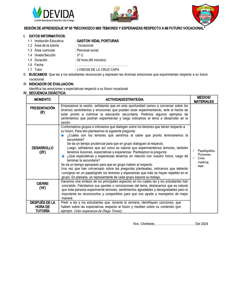 5ta Sesion "Reconozco Mis Temores y Esperanzas Respecto A Mi Futuro ...
