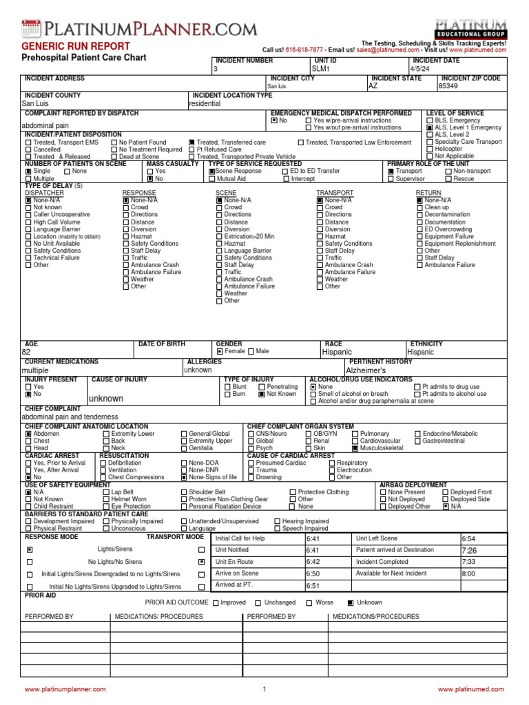 EMSGenericRunReportForm (1) (1) | PDF | Emergency Medical Services | Cardiopulmonary Resuscitation