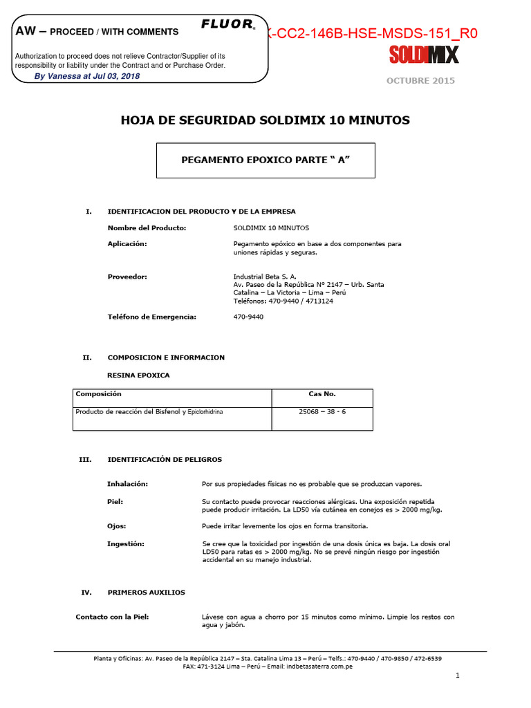K CC2 146B Hse MSDS 151 - R0 Eaw | PDF | Agua | Mercurio (Elemento)