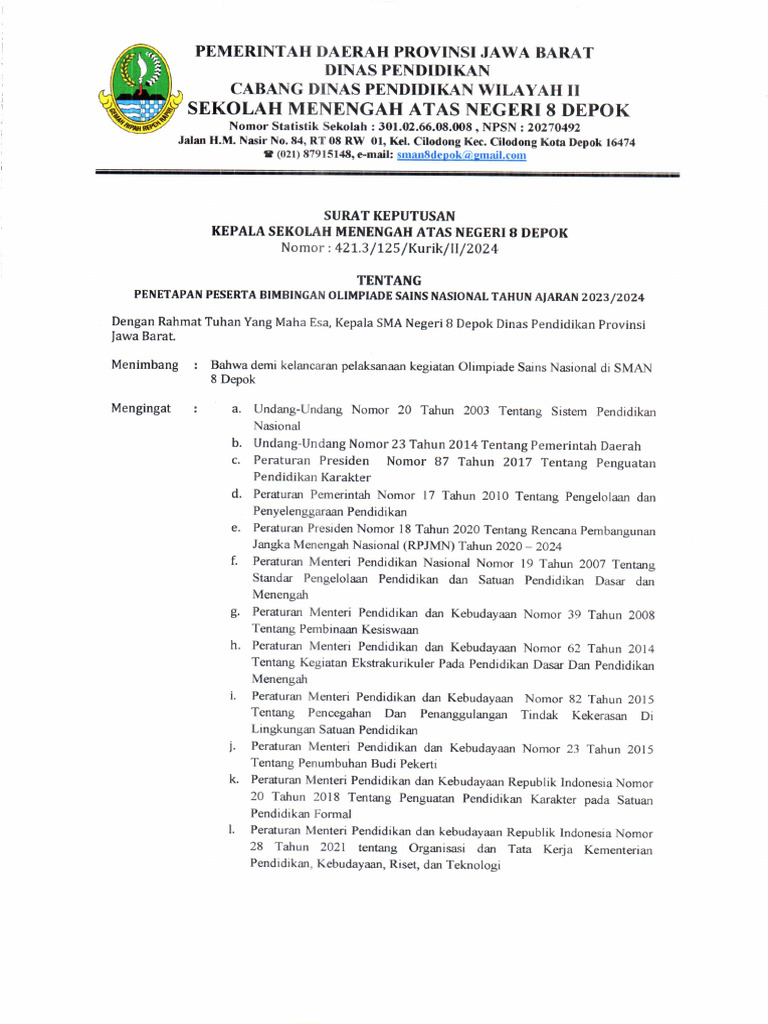 SK Peserta Osn Ta 2023 - 2024 | PDF
