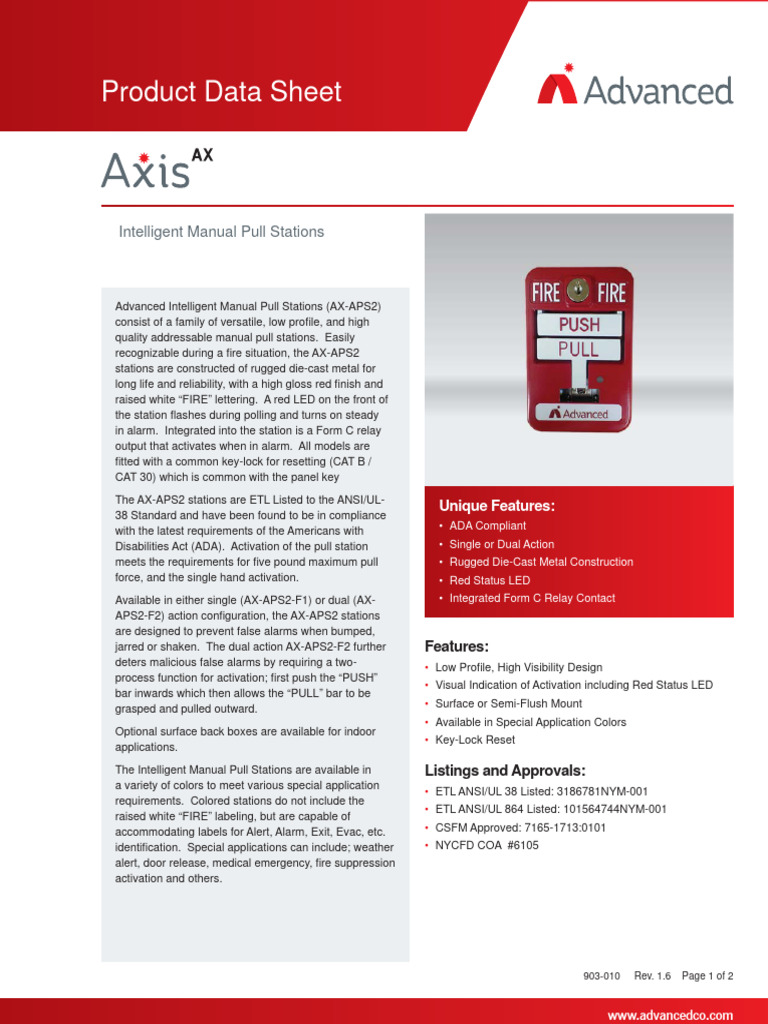 5 Manual Call Point-AX-APS2-F2 | PDF | Manufactured Goods