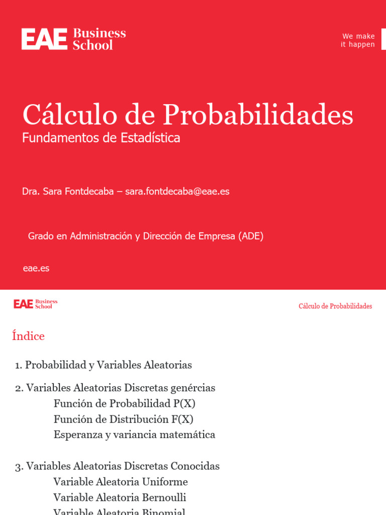 Tema 2. Cálculo de Probabilidades | PDF | Teoría de probabilidad | Variable aleatoria
