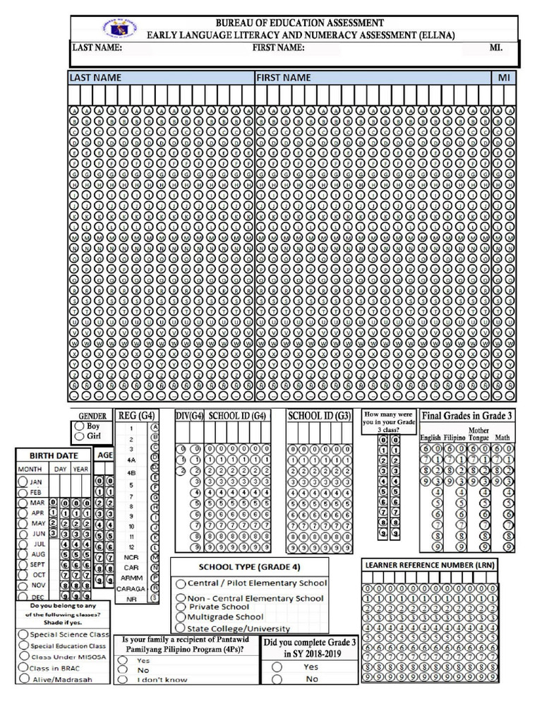 Ellna Name Grid Answer Sheet Pacatang - Oxps | PDF