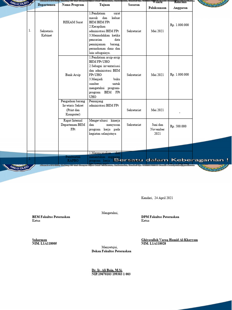 Matriks PROKER BEM FPT Kabinet SERASI | PDF