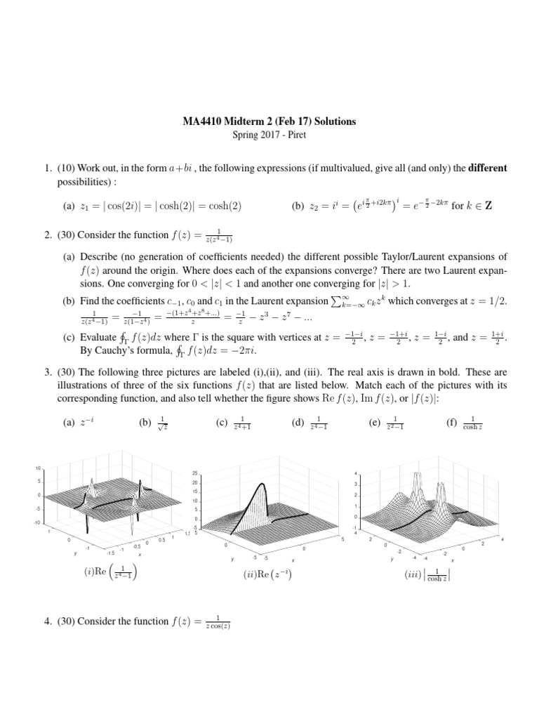 Complex Analysis by Cecile Piret Midterm 2 Solutions | PDF | Mathematical Concepts | Calculus