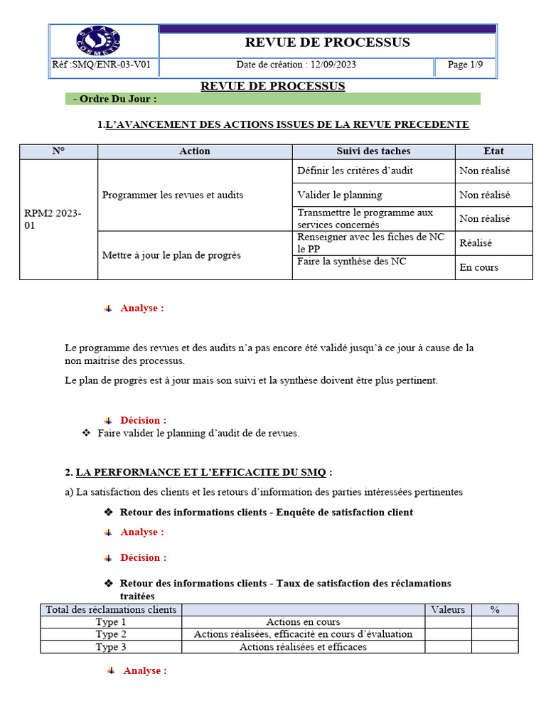 Revue de Processus v6 | PDF | Système de management de la qualité | Audit