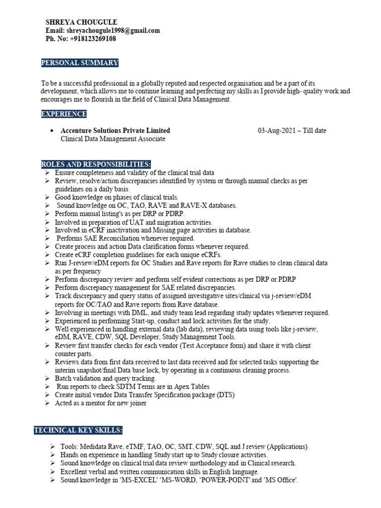 Shreya Chougule CV | PDF | Data Management | Information Technology Management
