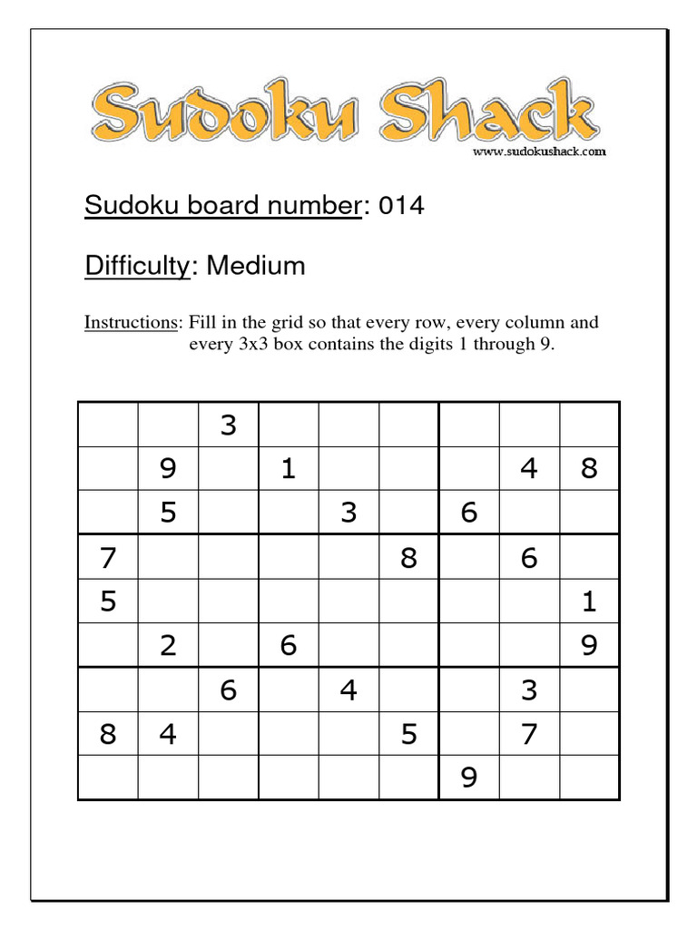 Medium Sudoku Challenge | PDF | Teaching Methods & Materials | Home ...