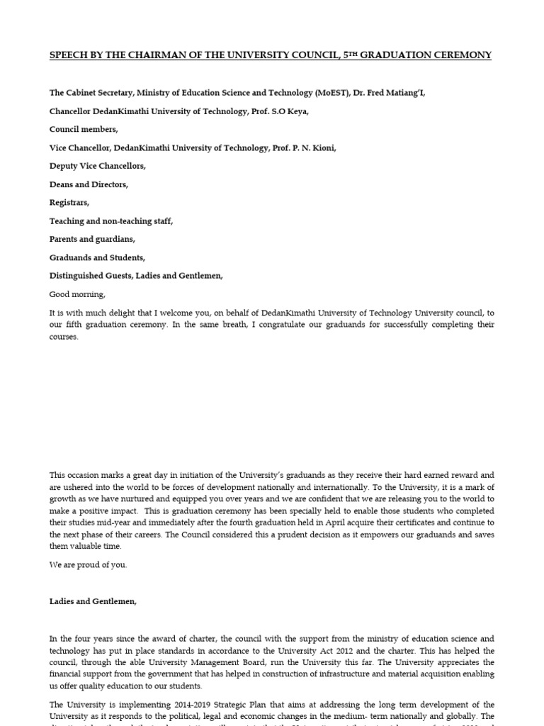 Council Chairman Speech 5th Graduation Dec2016 | PDF | Innovation ...