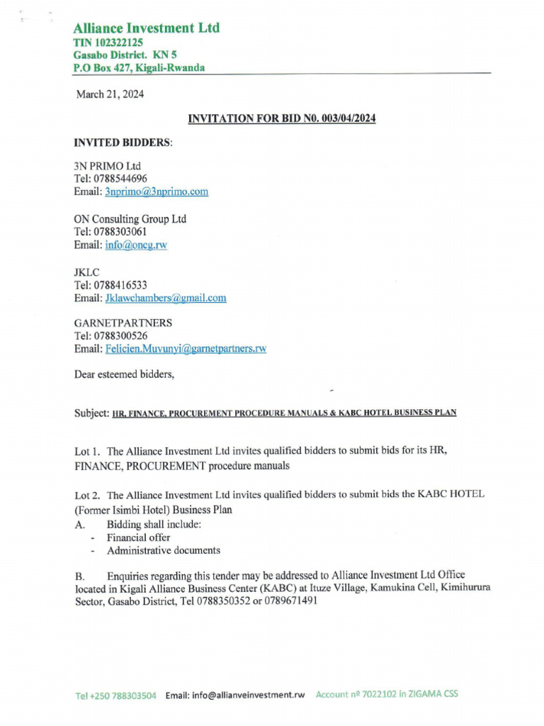 Invitation Fo Bid Finance | PDF