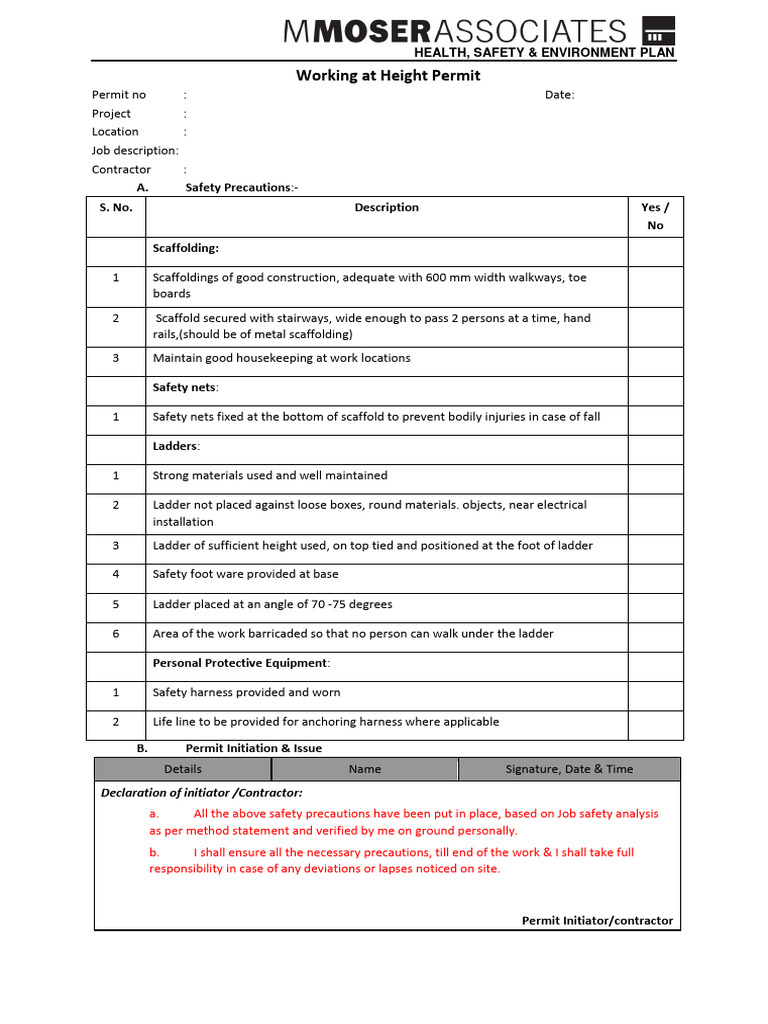 R 14 Height Work Permit Format | PDF | Scaffolding | Safety
