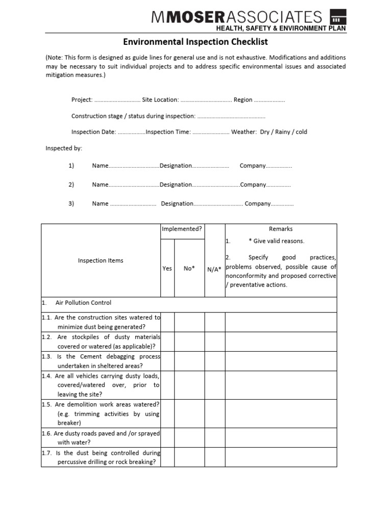 K0 38 - Envrnmt Aspects Check List | PDF | Dust | Environmental Issues
