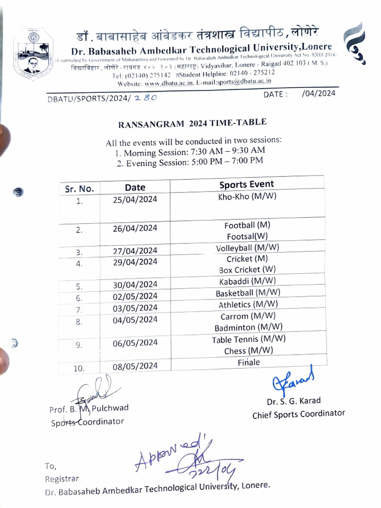 Updated Time-Table | PDF | Sports