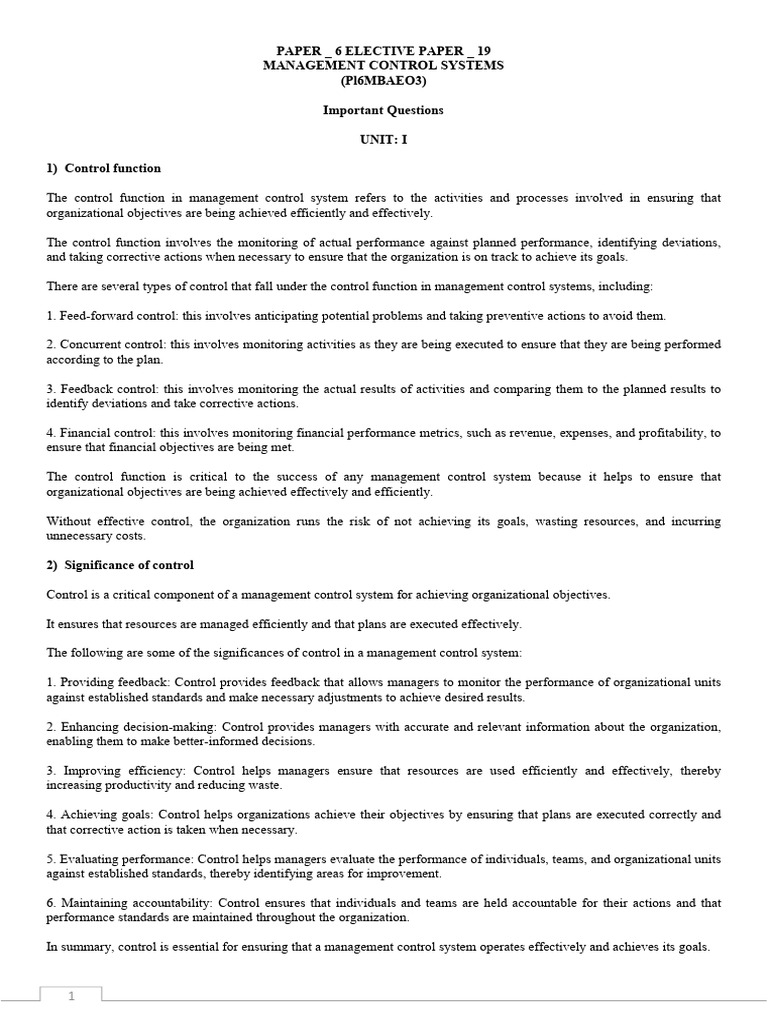 Management Control Systems Q | Download Free PDF | Strategic Management | Performance Indicator