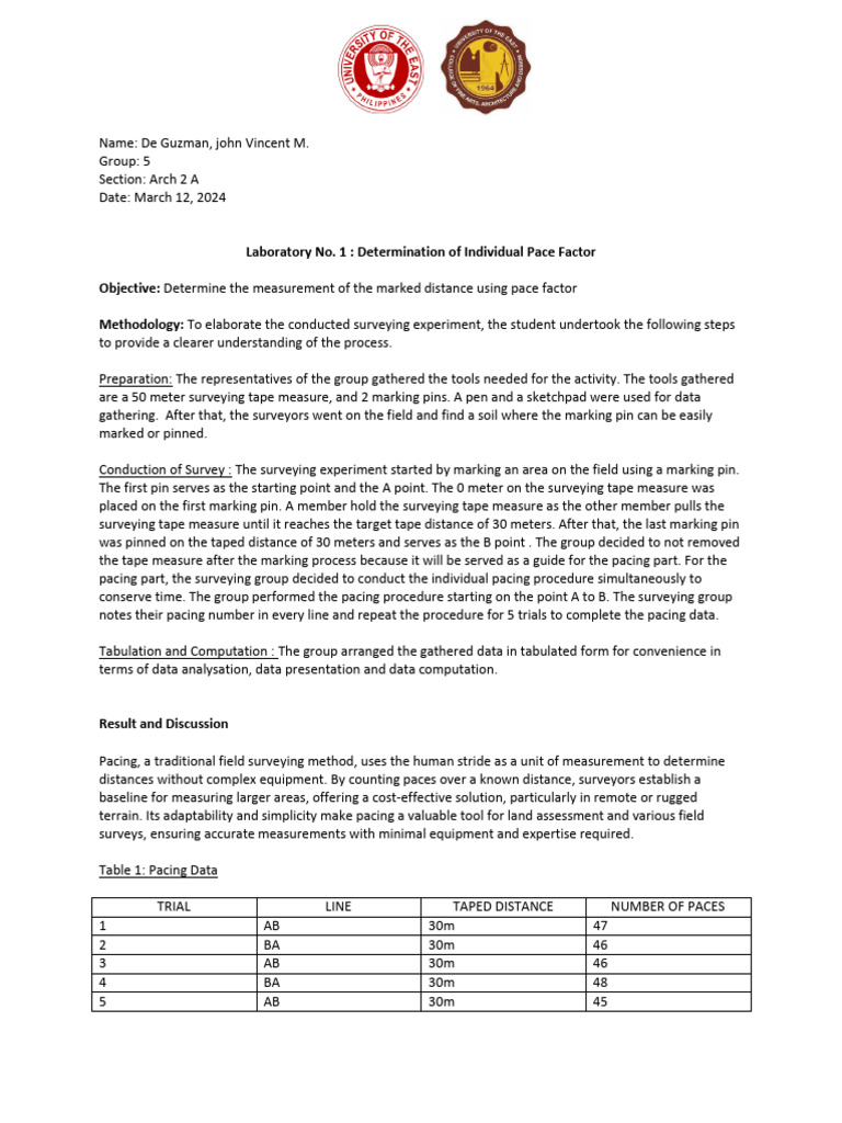 Individual Pace Factor Survey Method | PDF | Surveying | Experiment