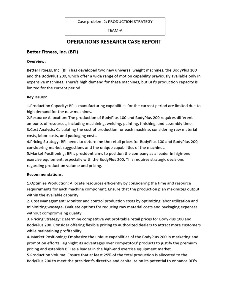 Group A OR Case Report Case Problem 2 (Production Strategy) . | PDF | Mathematical Optimization ...