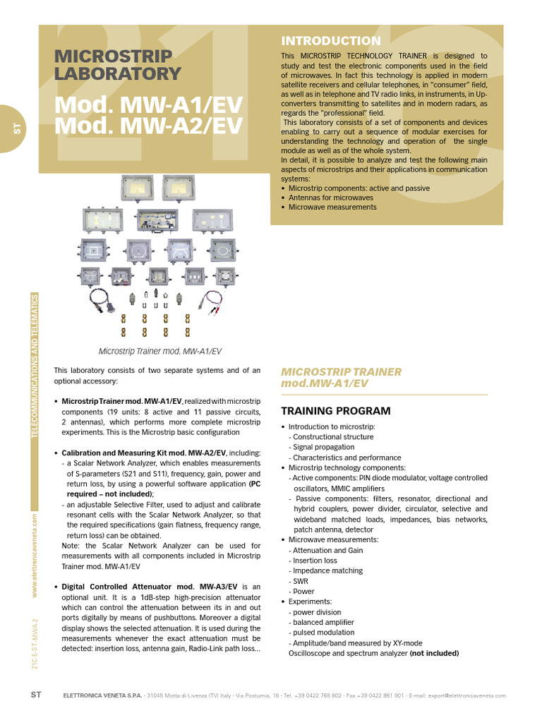 Mod. MW-A1/EV Mod. MW-A2/EV: Microstrip Laboratory | PDF | Microwave ...