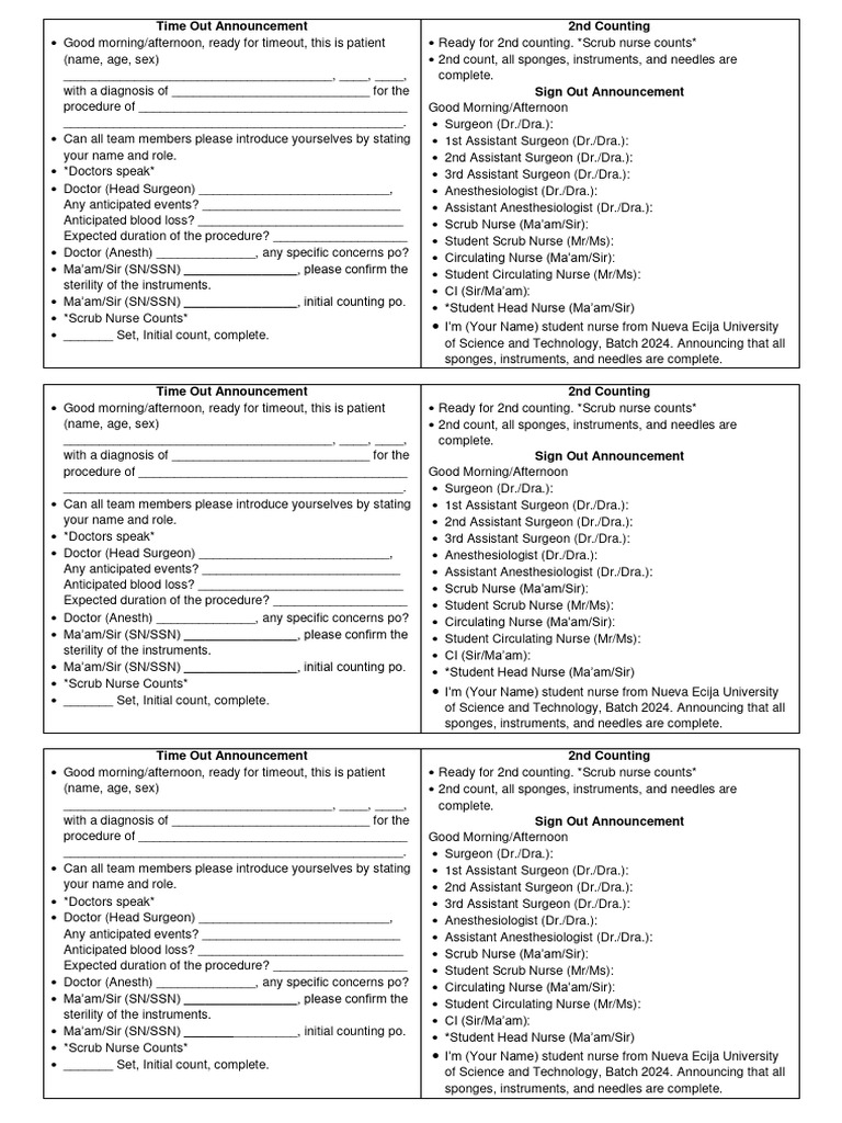 Script For Announcement | PDF | Surgeon | Nursing