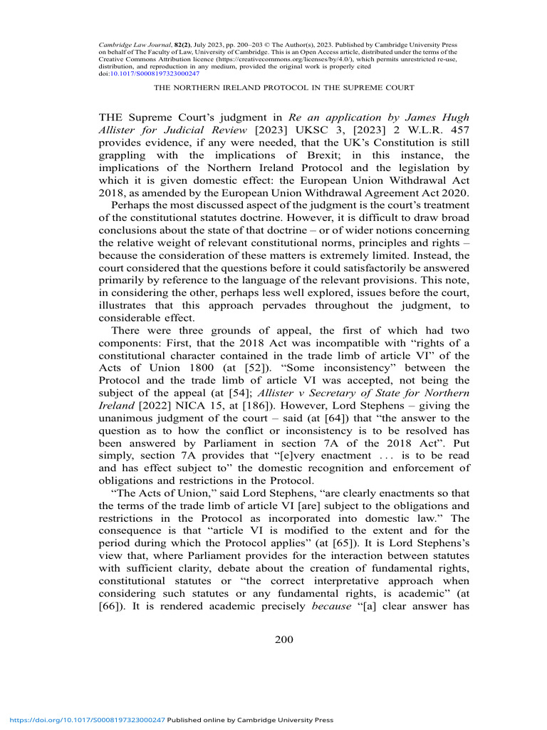 The Northern Ireland Protocol in The Supreme Court | PDF | Treaty | Brexit