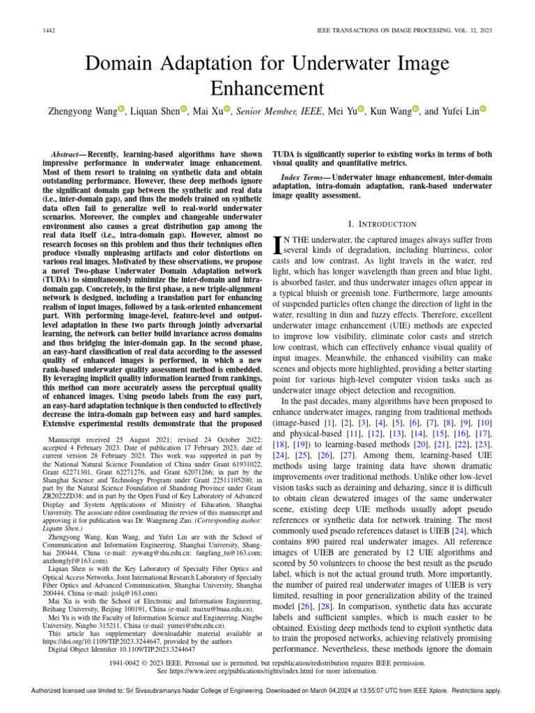 Domain Adaptation For Underwater Image Enhancement | Download Free PDF | Computer Vision | Image ...