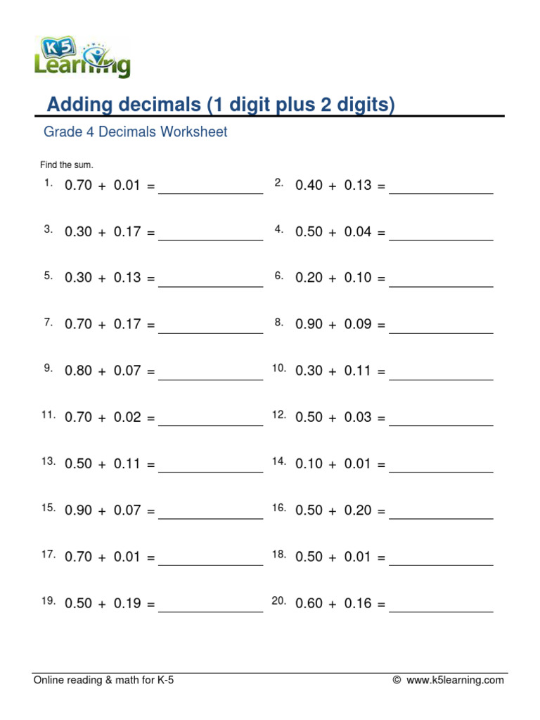 Grade 4 Decimal Addition Worksheet | PDF | Teaching Methods & Materials