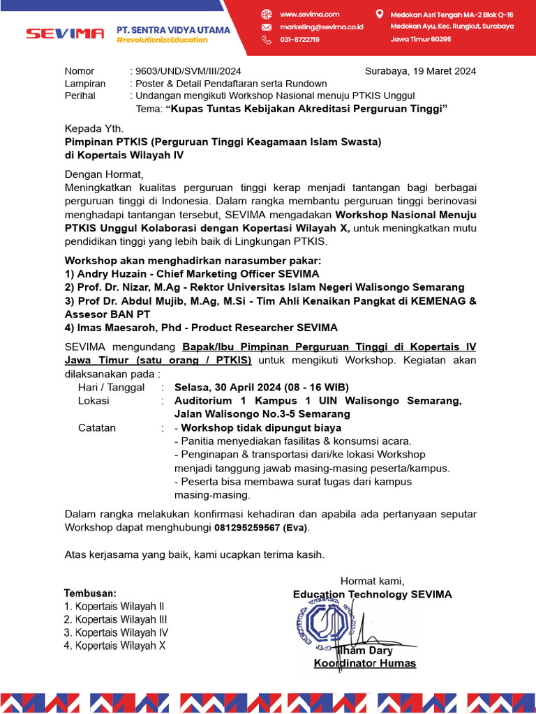 Surat Undangan Workshop Kopertais IV | PDF