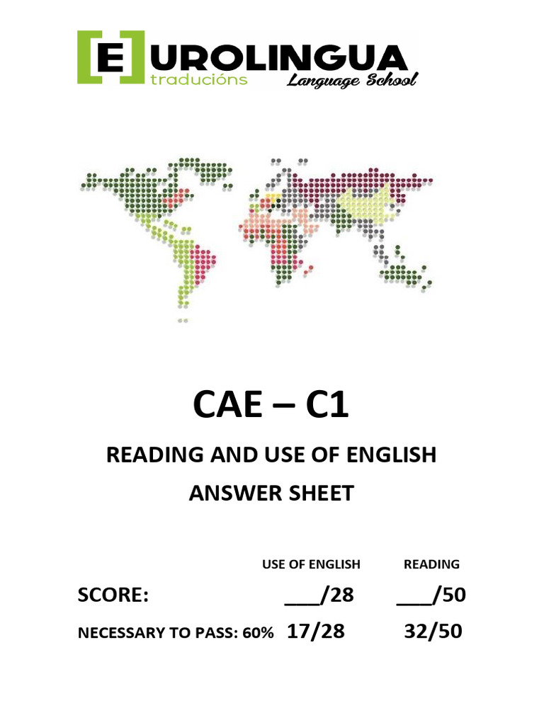 CAE Reading and Use of English Answer Sheet With Cover | PDF