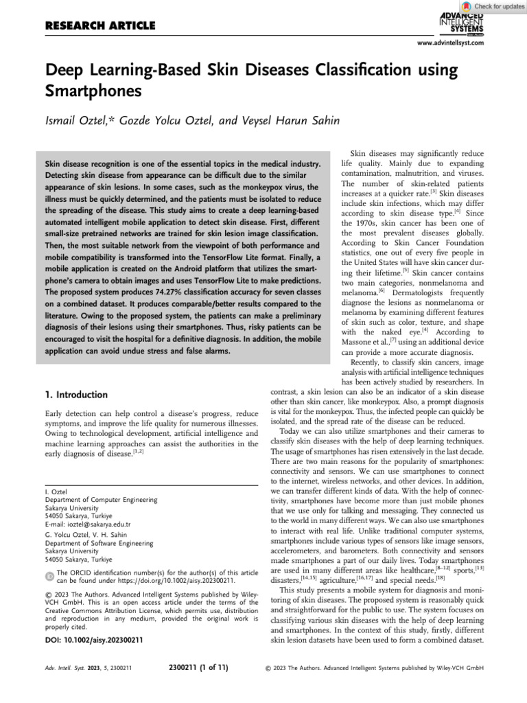 Deep Learning Based Skin Diseases Classification Using Smartphones | PDF | Android (Operating ...