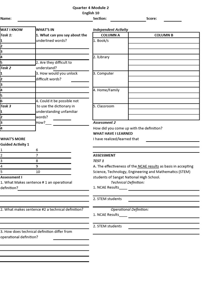 Answer Sheets Q4 Module2 | PDF | Learning | Education Theory
