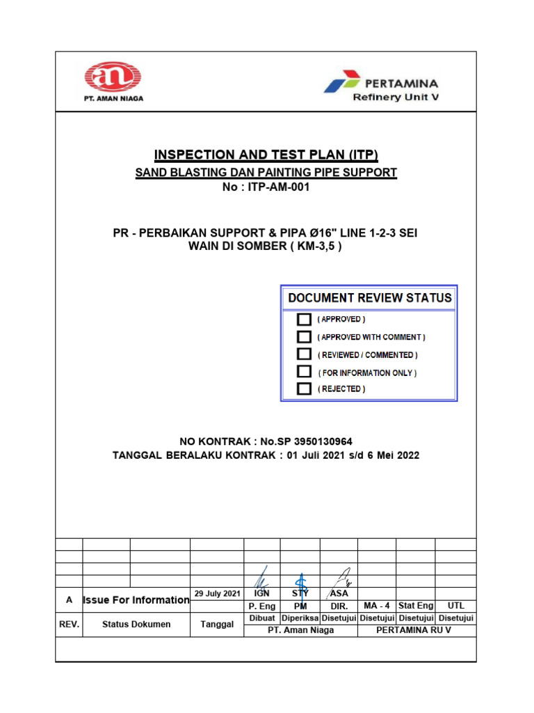 ITP - Sand Blast & Painting Project Pipe Support Sie Wien (TTD IG) - Signed | PDF