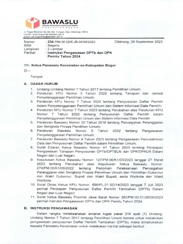 Surat Isntruksi DPTB & DPK | PDF