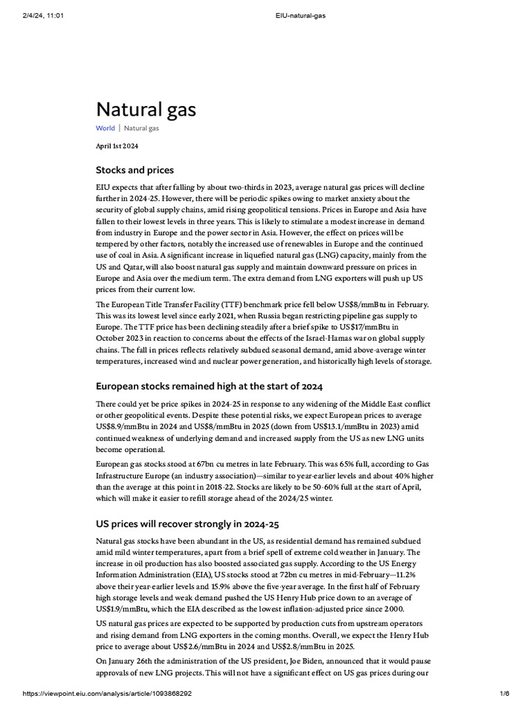 EIU-natural-gas | PDF | Natural Gas | Liquefied Natural Gas