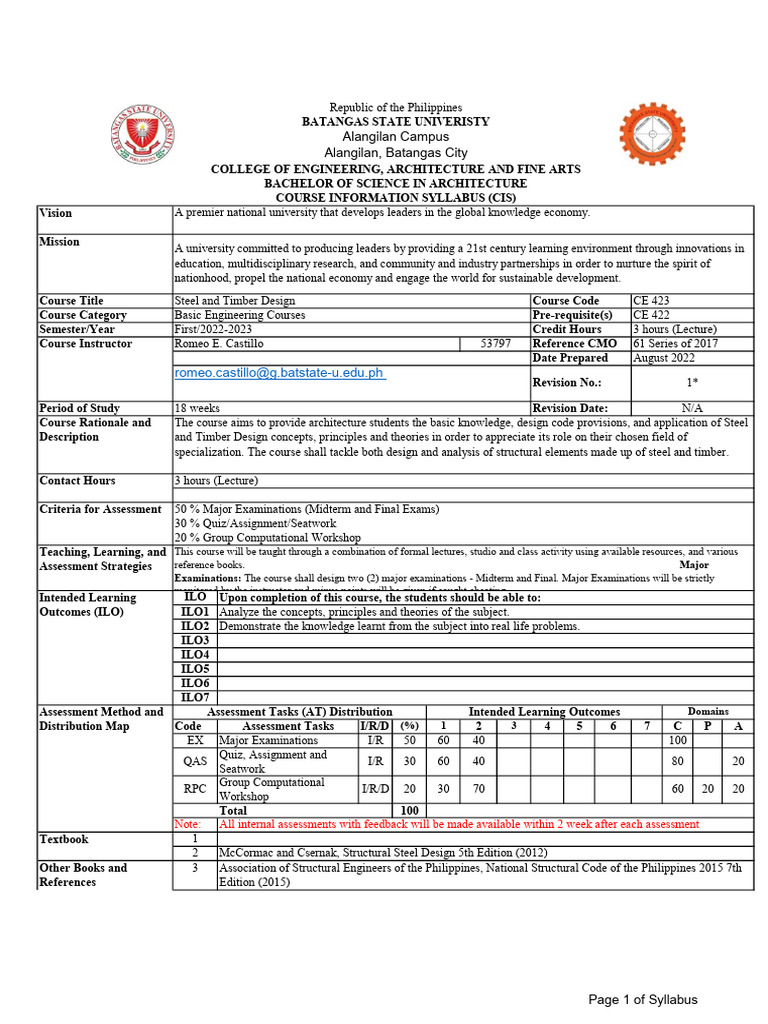 Steel and Timber Design Course Syllabus | PDF | Leadership | Sustainability