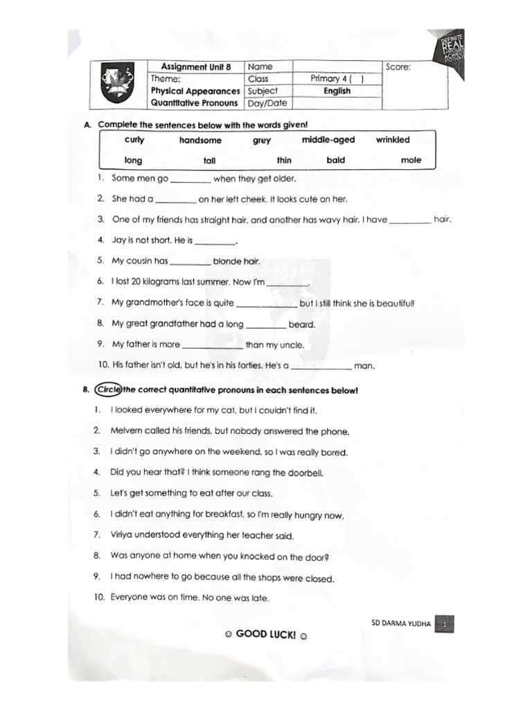 Primary 4 English Assignment Unit 8 | PDF